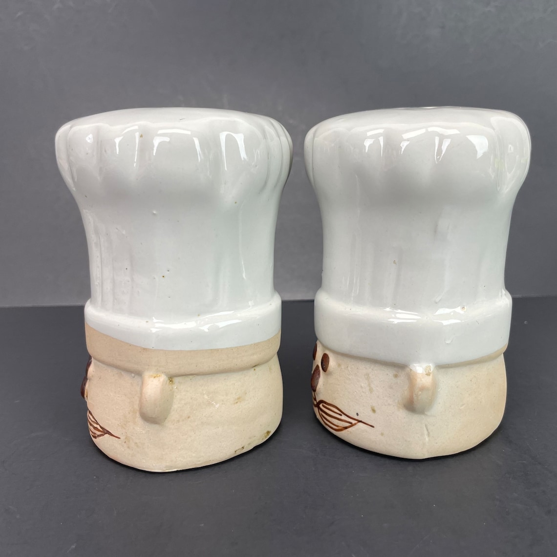 Stoneware Chef Salt Pepper Shakers Hand Painted Large Seasoning Shakers ...