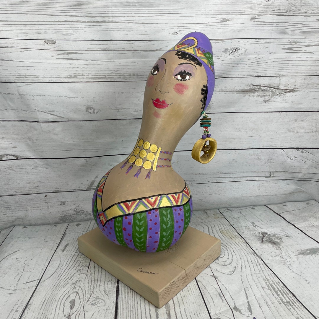 Vintage Carmen Gourd Original Painted Folk Art Signed Natalie Sylvester 1996 Pop Art Opera - Etsy