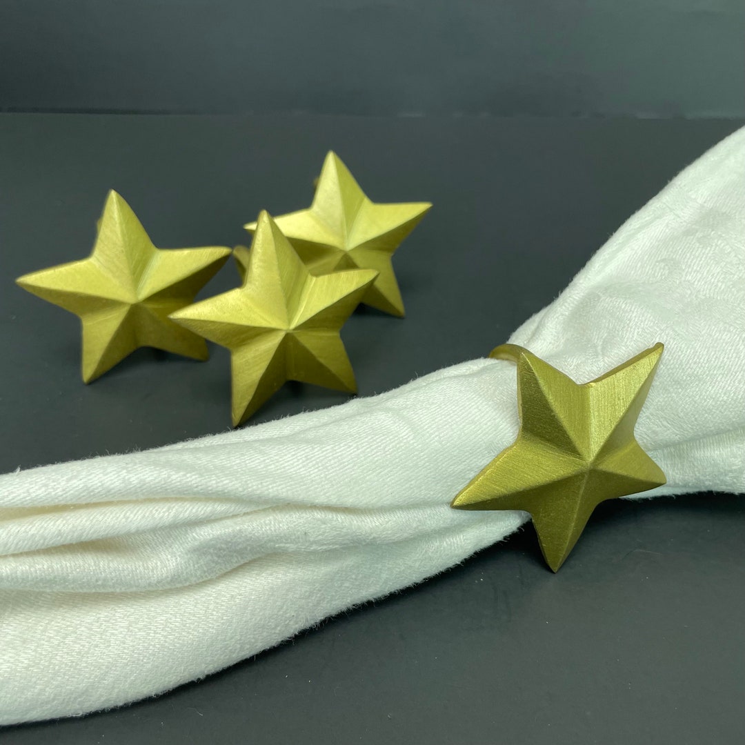Gold Tone Star Napkin Rings Set of 4 Metal Bohemian Cottagecore Vintage ...