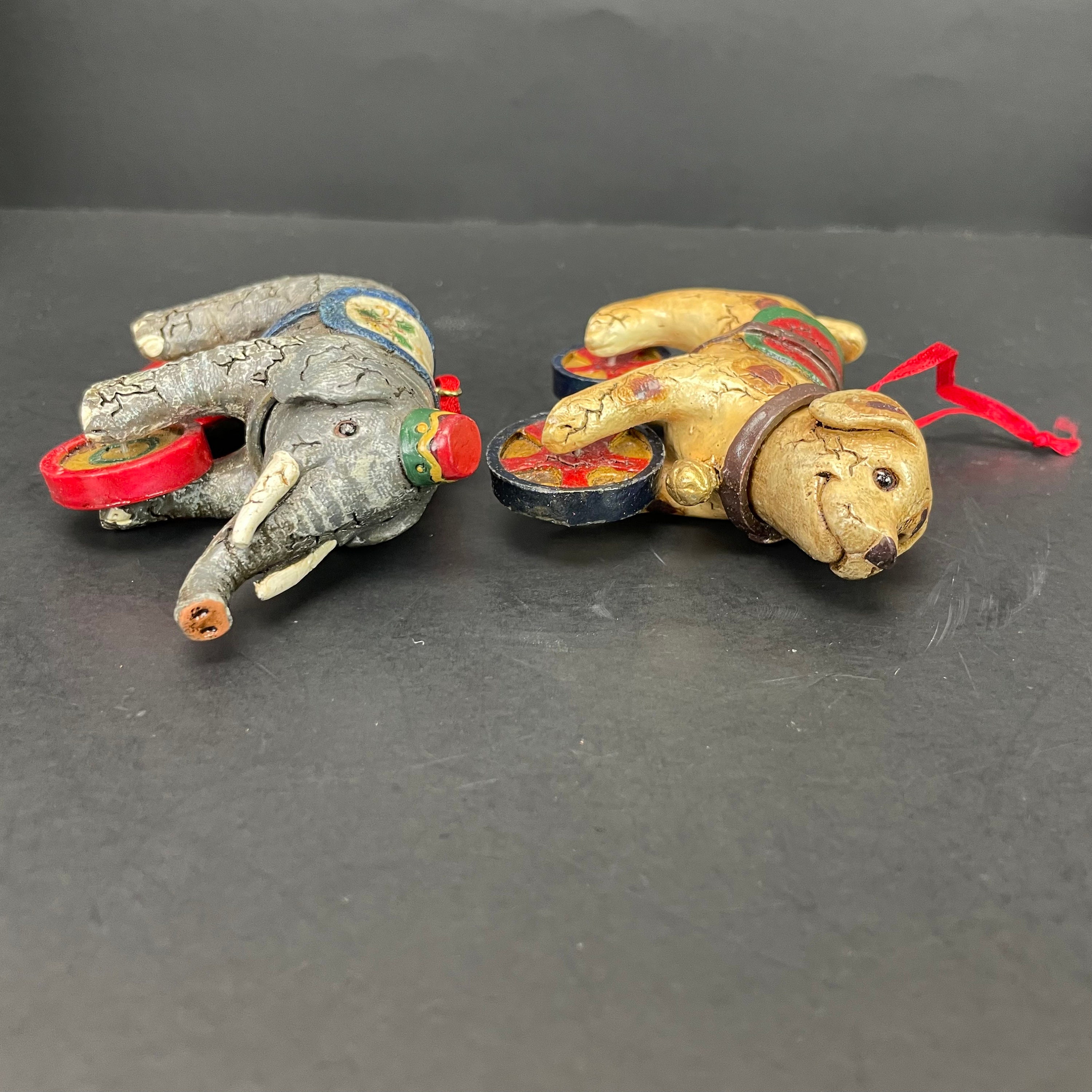 Puppy Dog & Elephant on Wheels Christmas Ornaments Holiday Seasonal ...