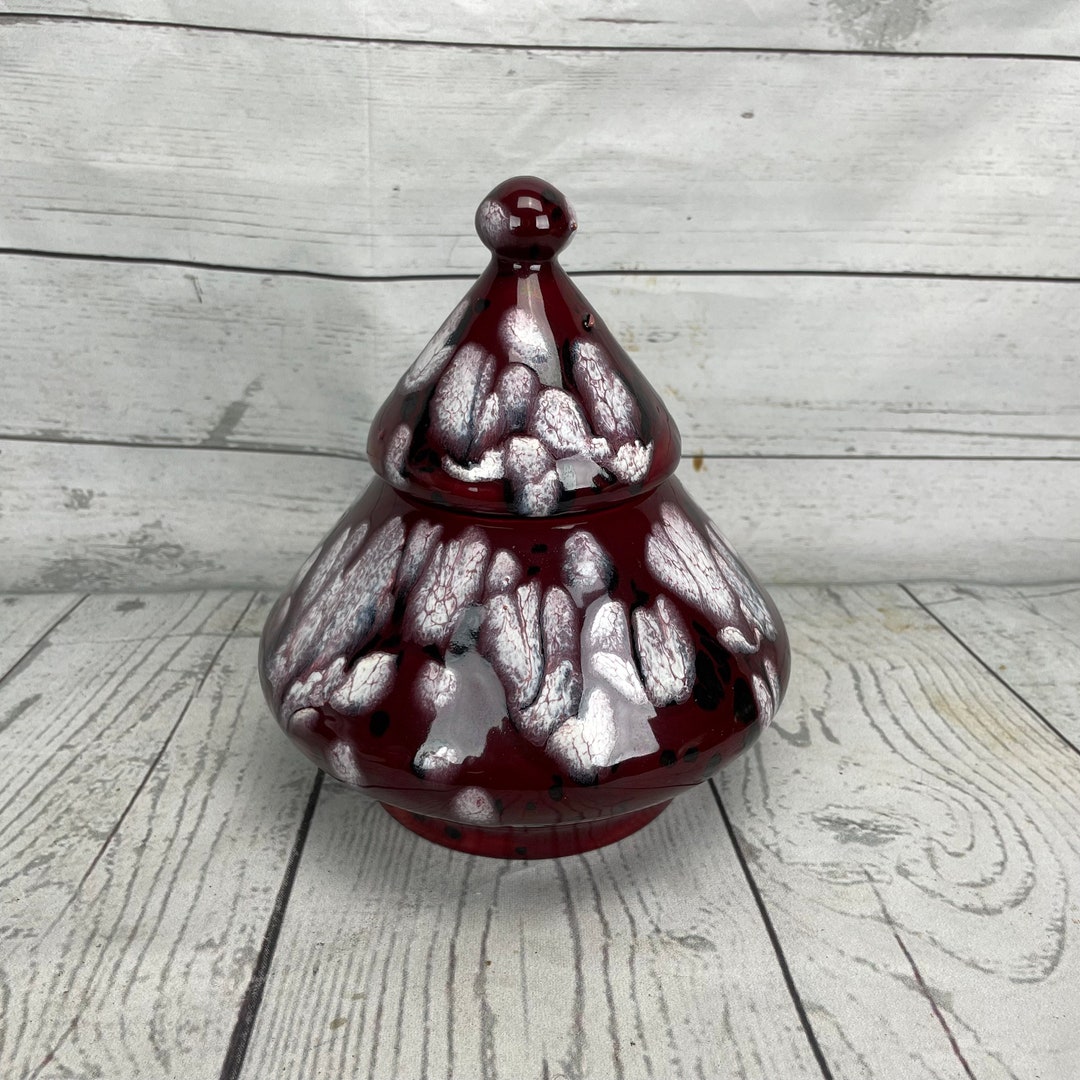 Vintage Red Multicolored Reactive Glaze Ceramic Jar Signed Mottled Dish ...
