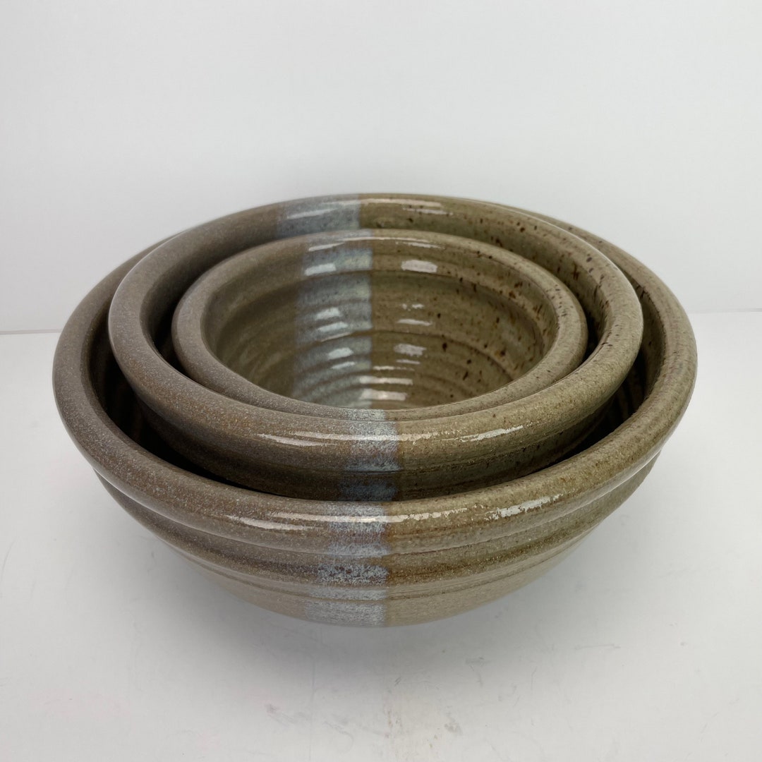 Stoneware Art Pottery 3 Nesting Bowl Set Mid Century Modern Bohemian ...