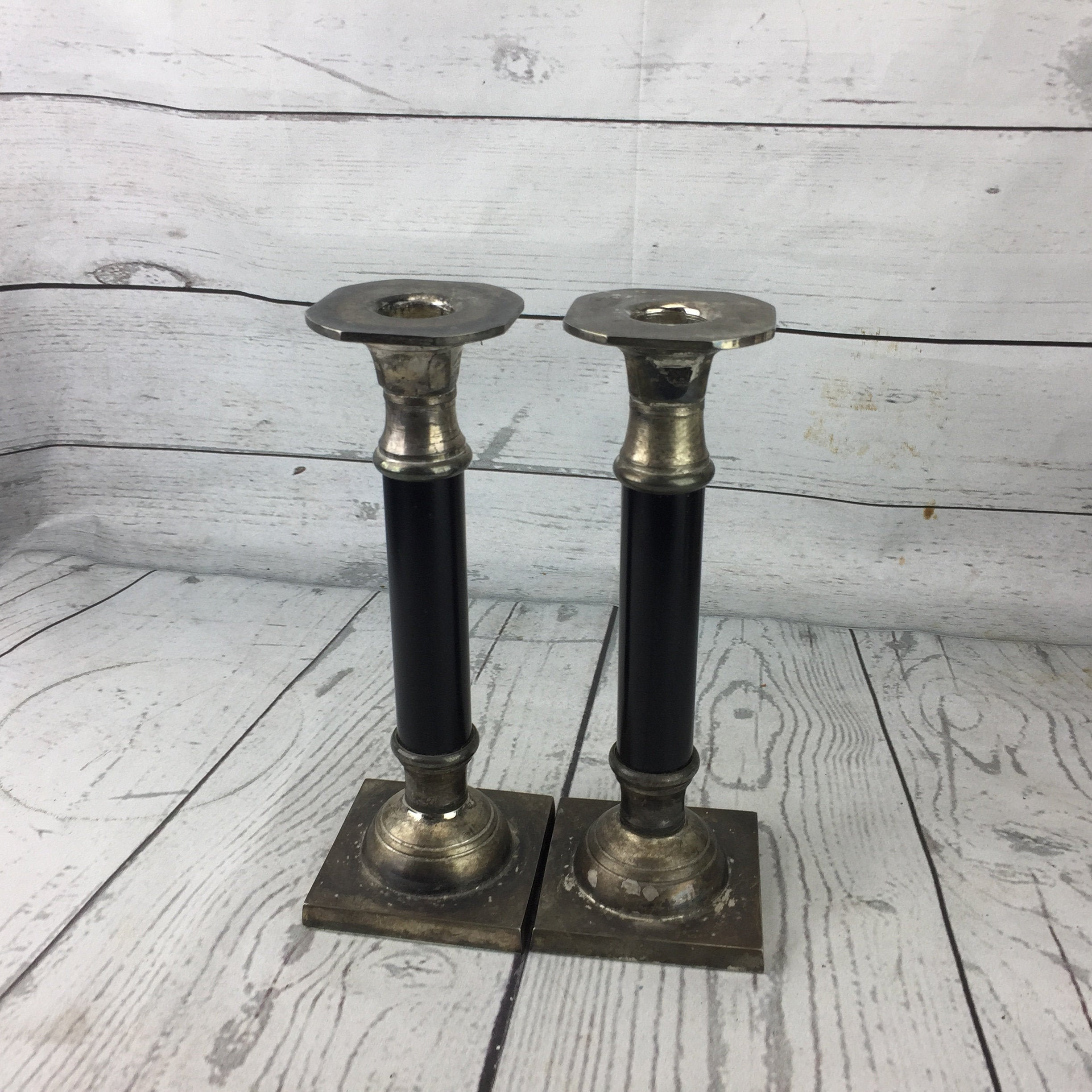 Vtg Column Candlesticks Black Candlesticks Pair Weighted Taper | Etsy