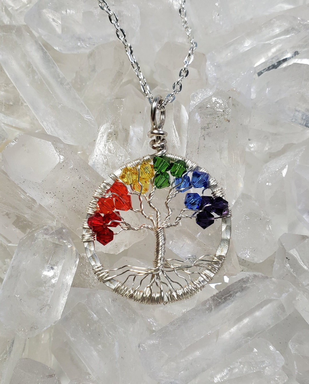 Rainbow Tree of Life Pendant - Etsy
