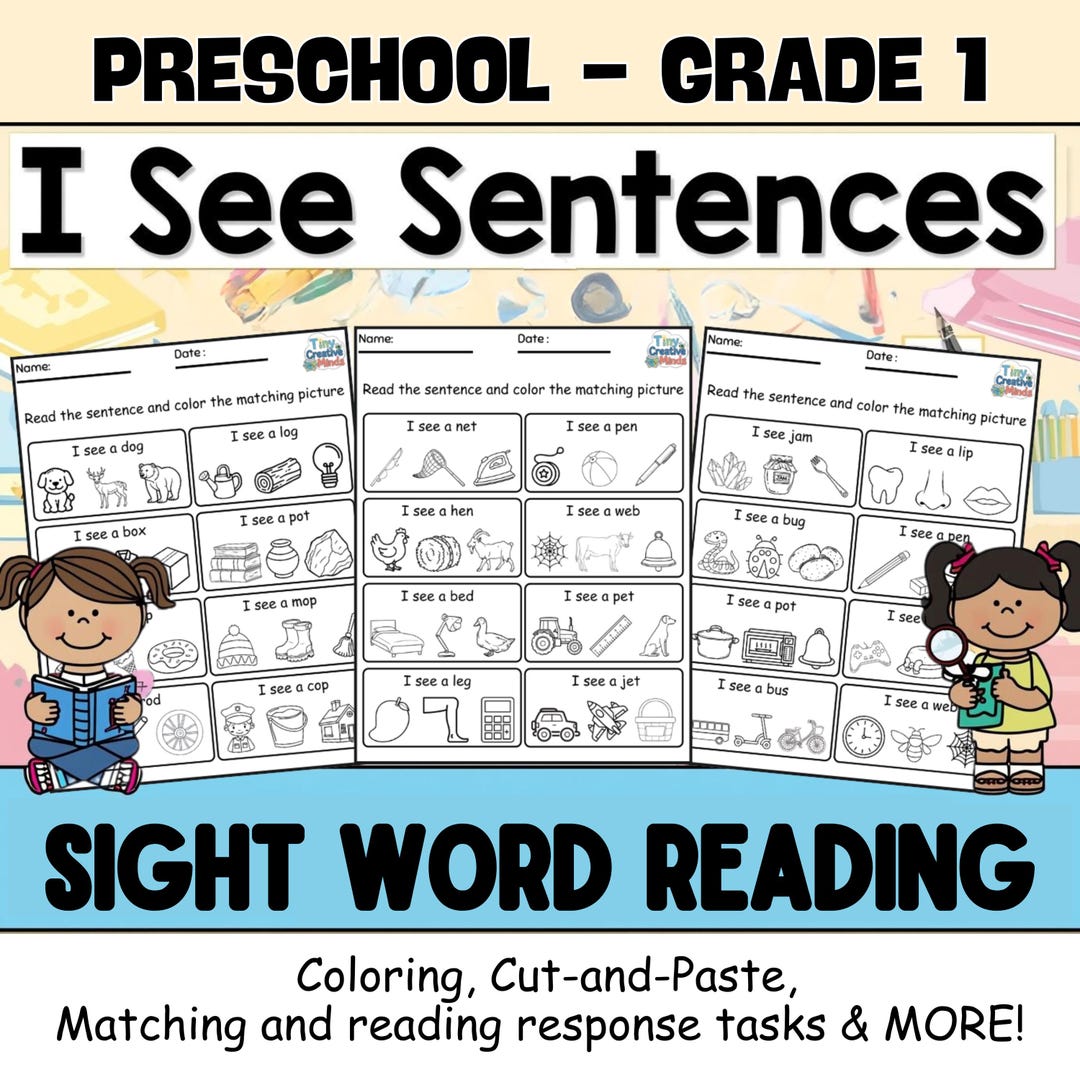 I See Sentences Worksheets | Sight Word Reading, Coloring & Cut-and ...