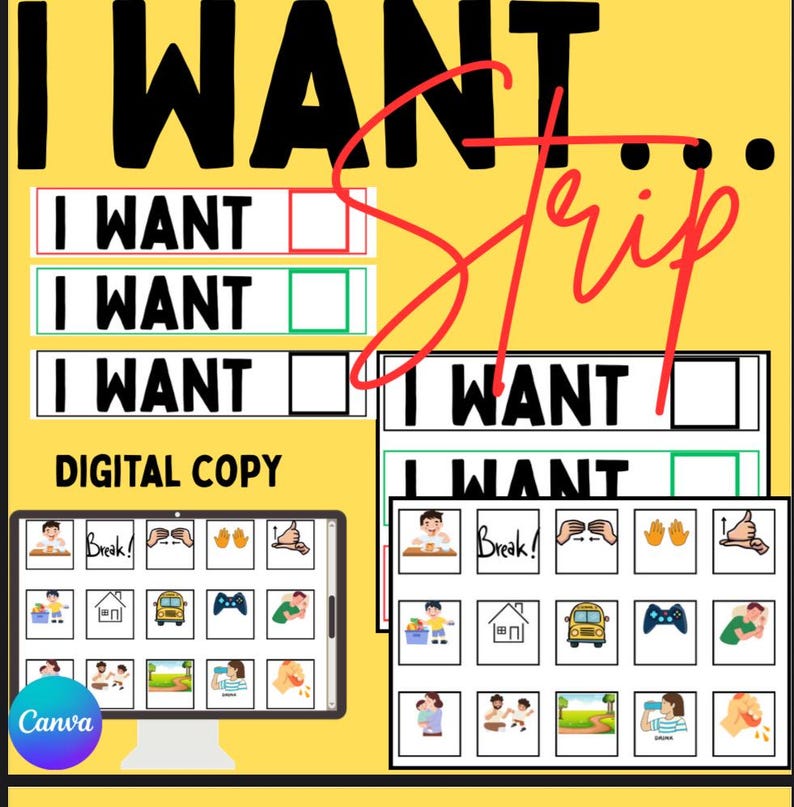 Editable "i Want" Visual Sentence Strip: Autism PECS Communication ...