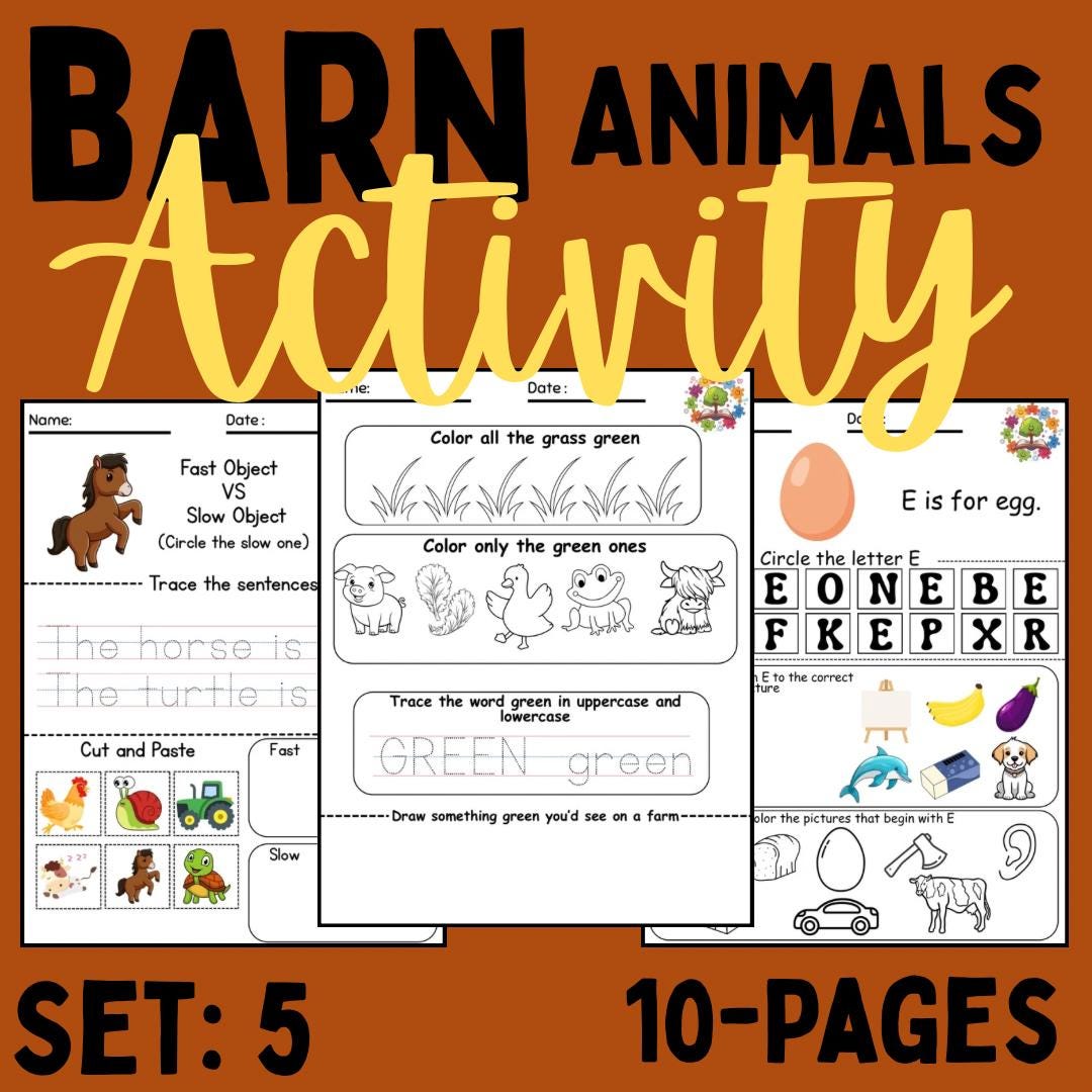 Barn Animals Preschool Activity Pack | Farm Worksheets for Kids ...