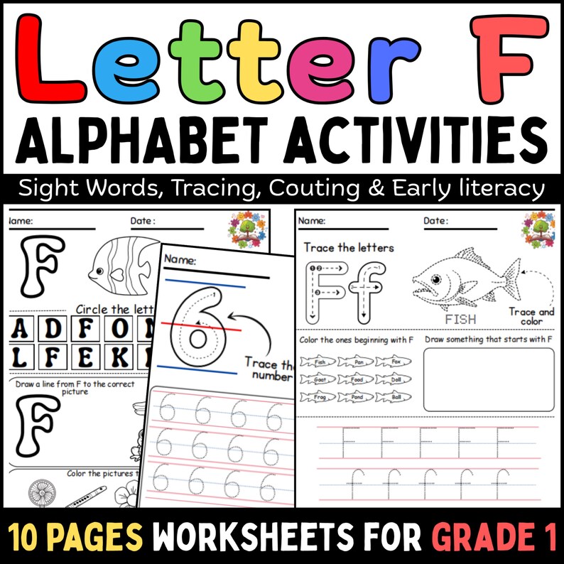 Letter F Alphabet Worksheets | Tracing, Sight Words (PDF) - Etsy