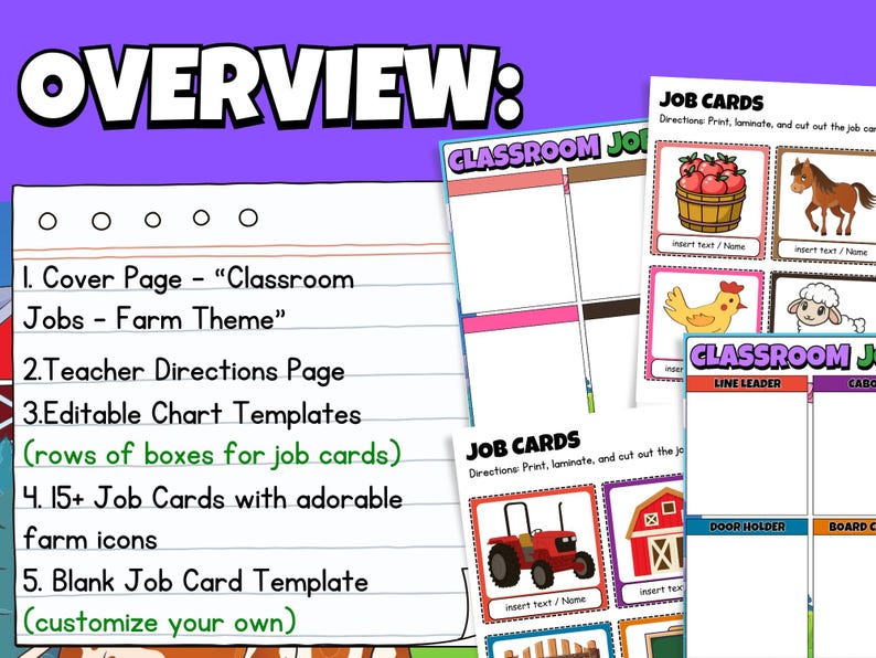 Farm Theme Classroom Job Chart: Printable Teacher Organization ...