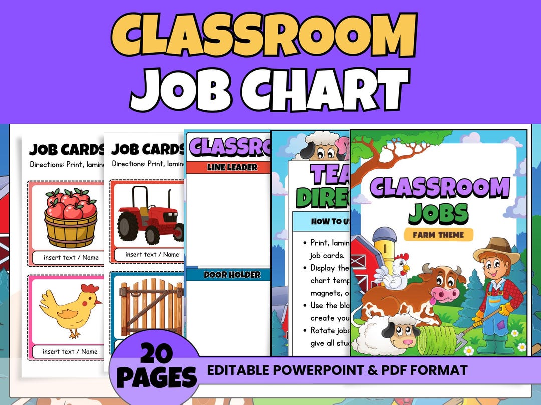 Farm Theme Classroom Job Chart: Printable Teacher Organization ...