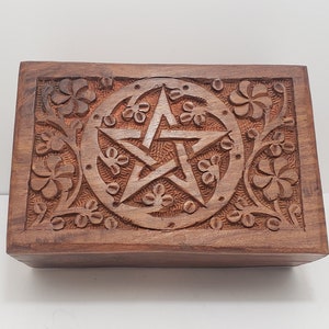Pentagram Carved Wooden Box,a Beautiful Wooden Box With a Pentagram ...