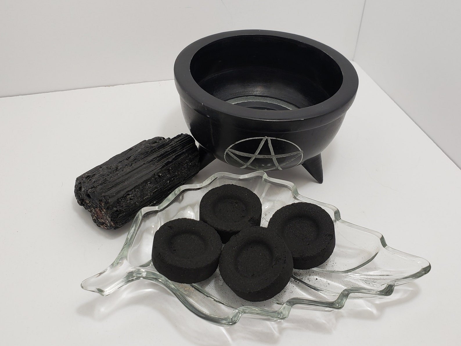 Black Stone Burner With Pentacles,smudging,incense Burner,soapstone ...