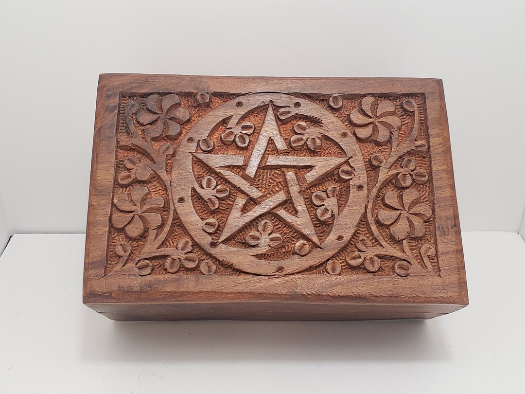 Pentagram Carved Wooden Box,a Beautiful Wooden Box With a Pentagram ...
