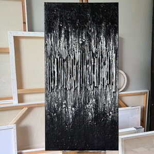 Textured Wall Art, Original Painting on Canvas 3d Texture, Black Textured Artwork, Black ...