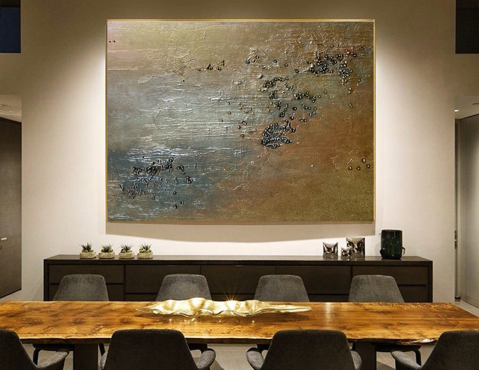 Metallic Picture Canvas Stretched Painting Wall Art With - Etsy
