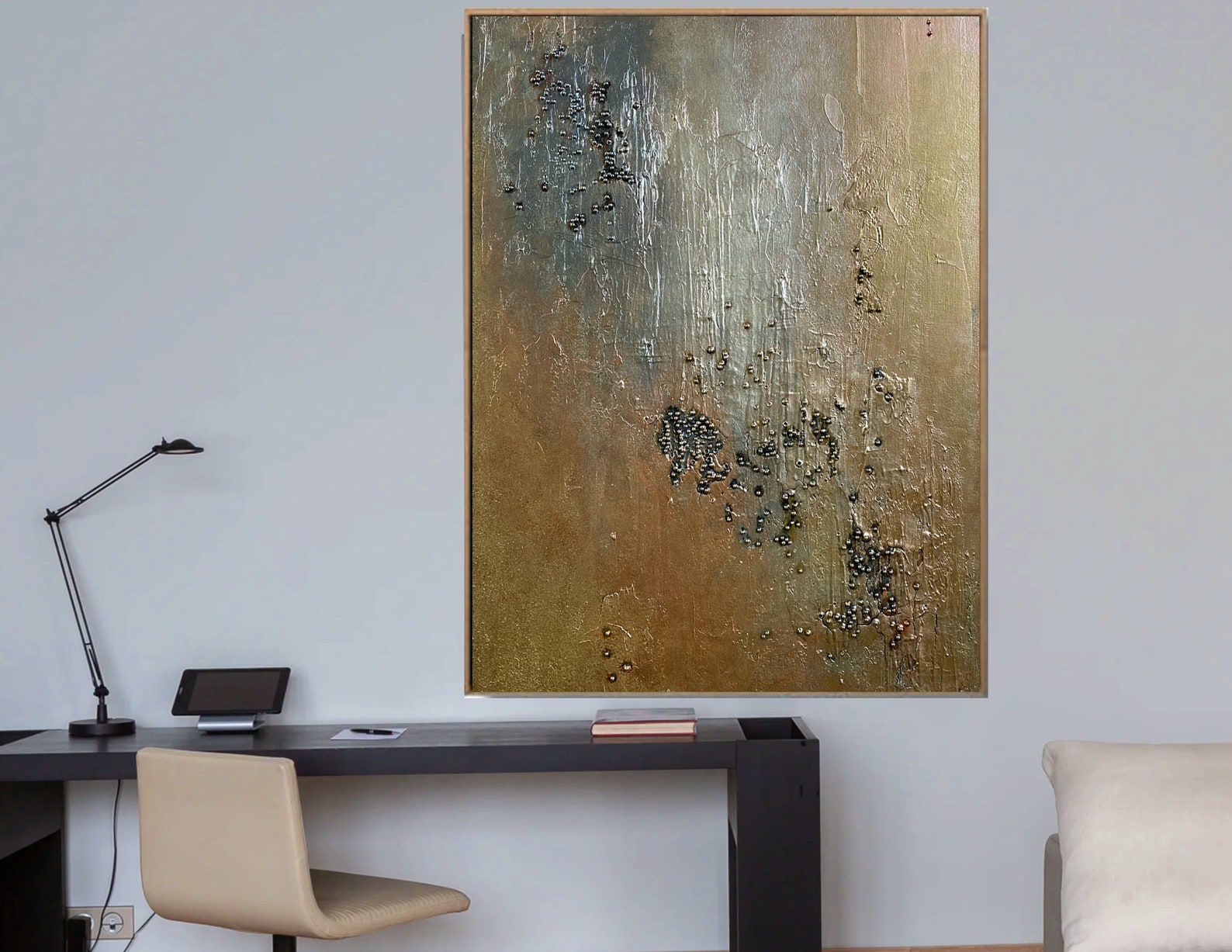 Metallic Picture Canvas Stretched Painting Wall Art With - Etsy