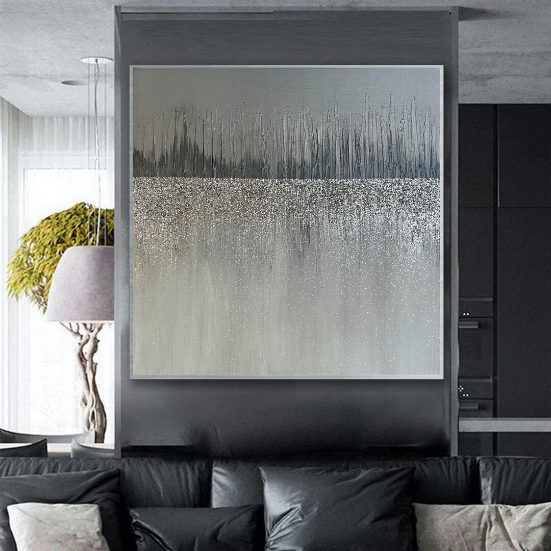 Glitter Wall Art, Glitter Art Canvas, Glitter Painting, Silver Wall Art ...