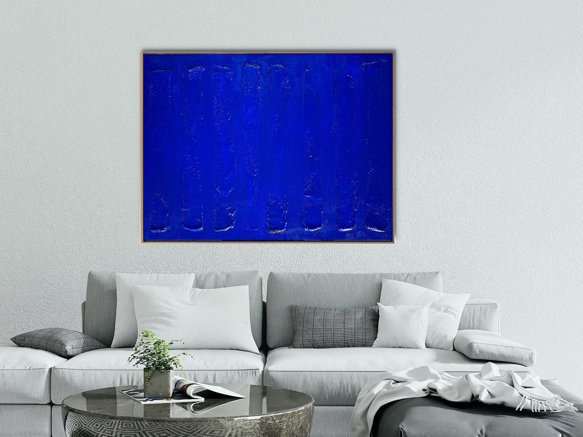 Cobalt Blue Art Original Painting on Canvas Textured Wall - Etsy