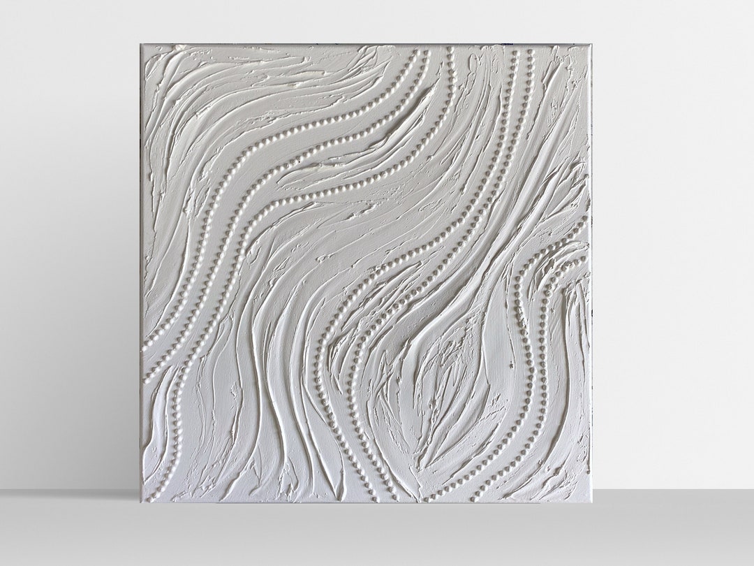 White Abstract Painting, White 3D Textured Wall Art, White Mixed Media ...
