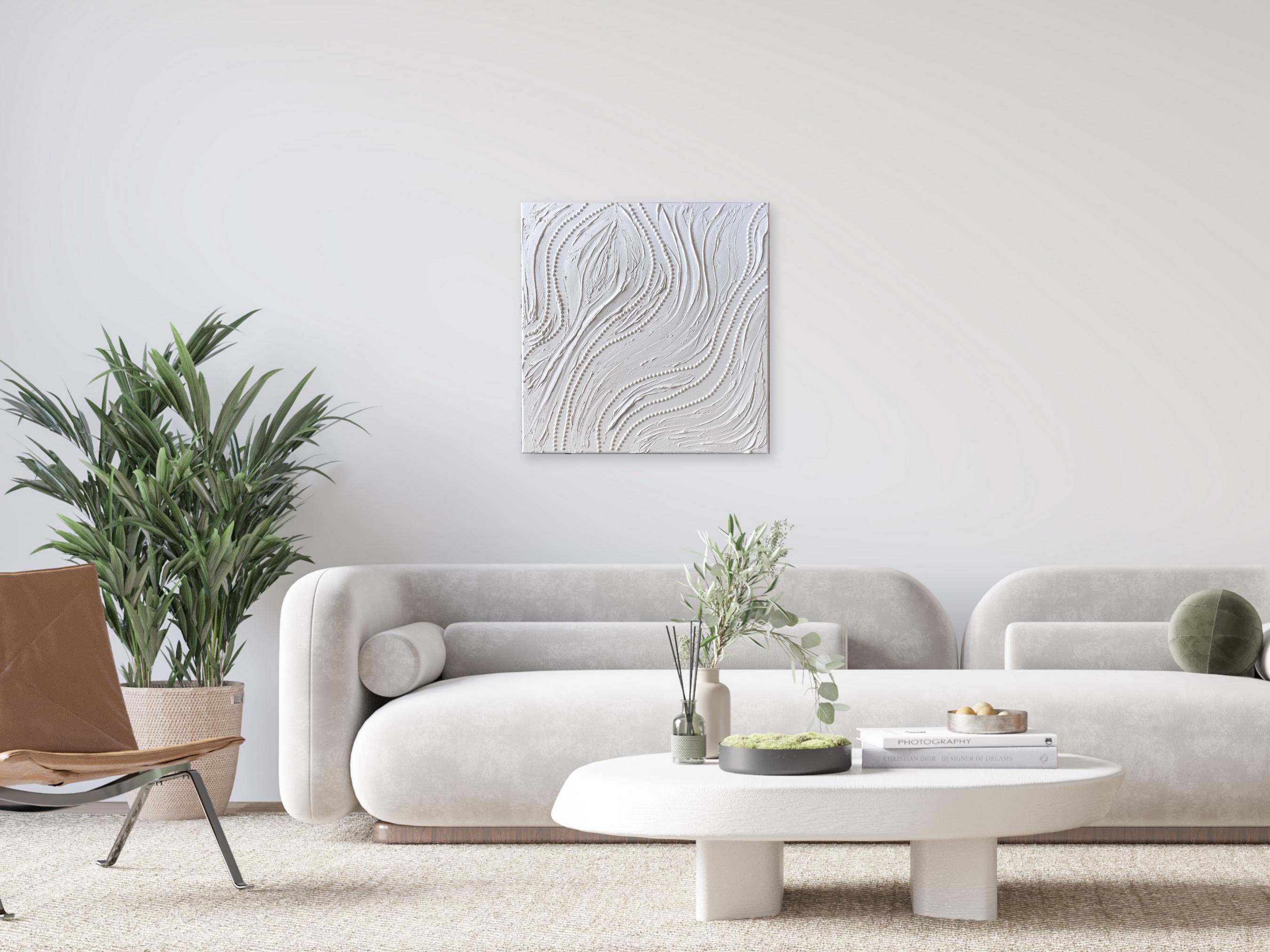 White Abstract Painting, White 3D Textured Wall Art, White Mixed Media ...