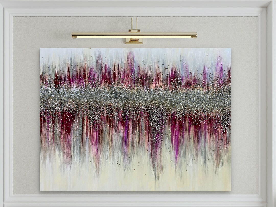 Fuchsia Silver Glitter Painting on Canvas, Glitter Wall Art Canvas ...