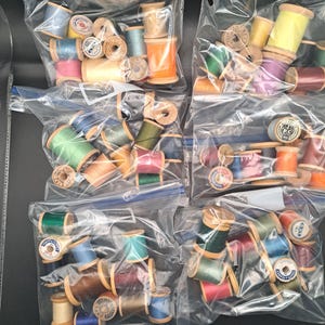 Grab Bag of a Dozen Wood Thread Spools With Thread. Crafting and Decor ...