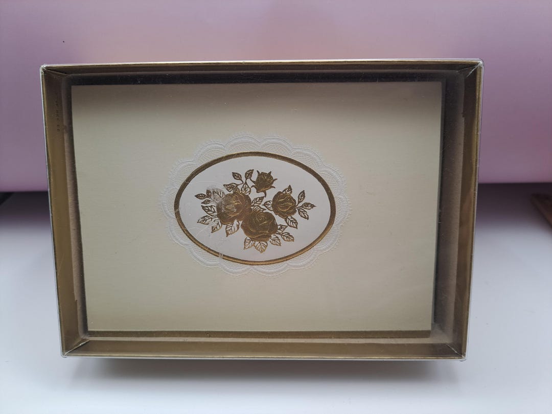 Gold Embossed Rose Cards With Envelopes. Pretty Golden Edging. Hallmark ...