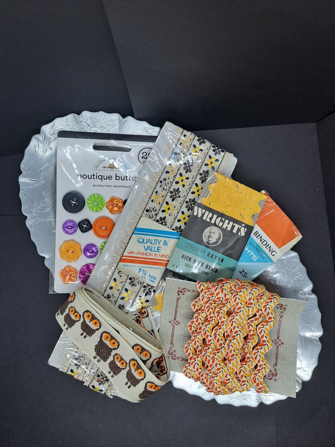 Fall Trim Lot With Buttons. Owl Trim, Floral Trim With Lace, Rickrack ...