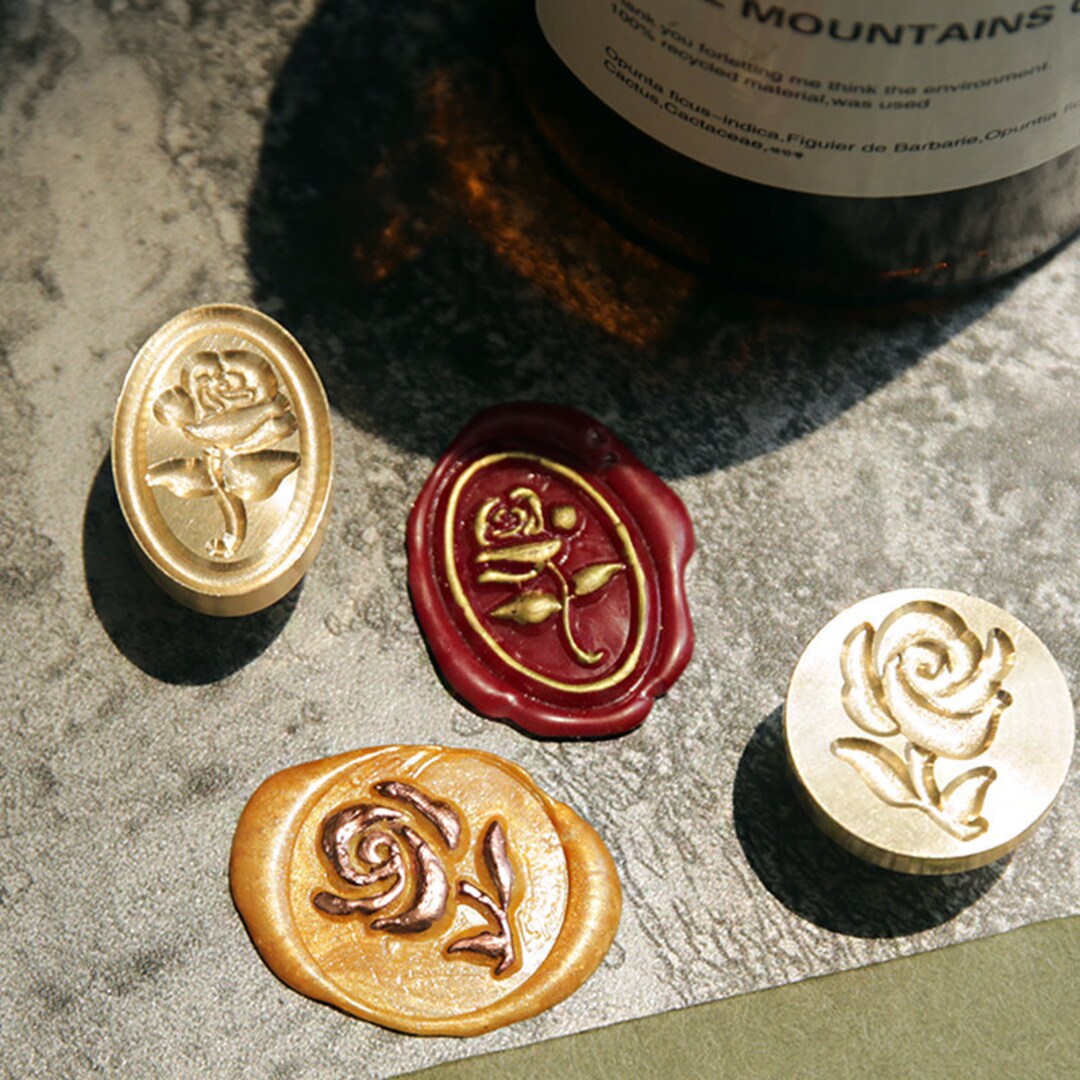 Sello de cera con sello de rosa 3D con mango de madera, envoltura de ...