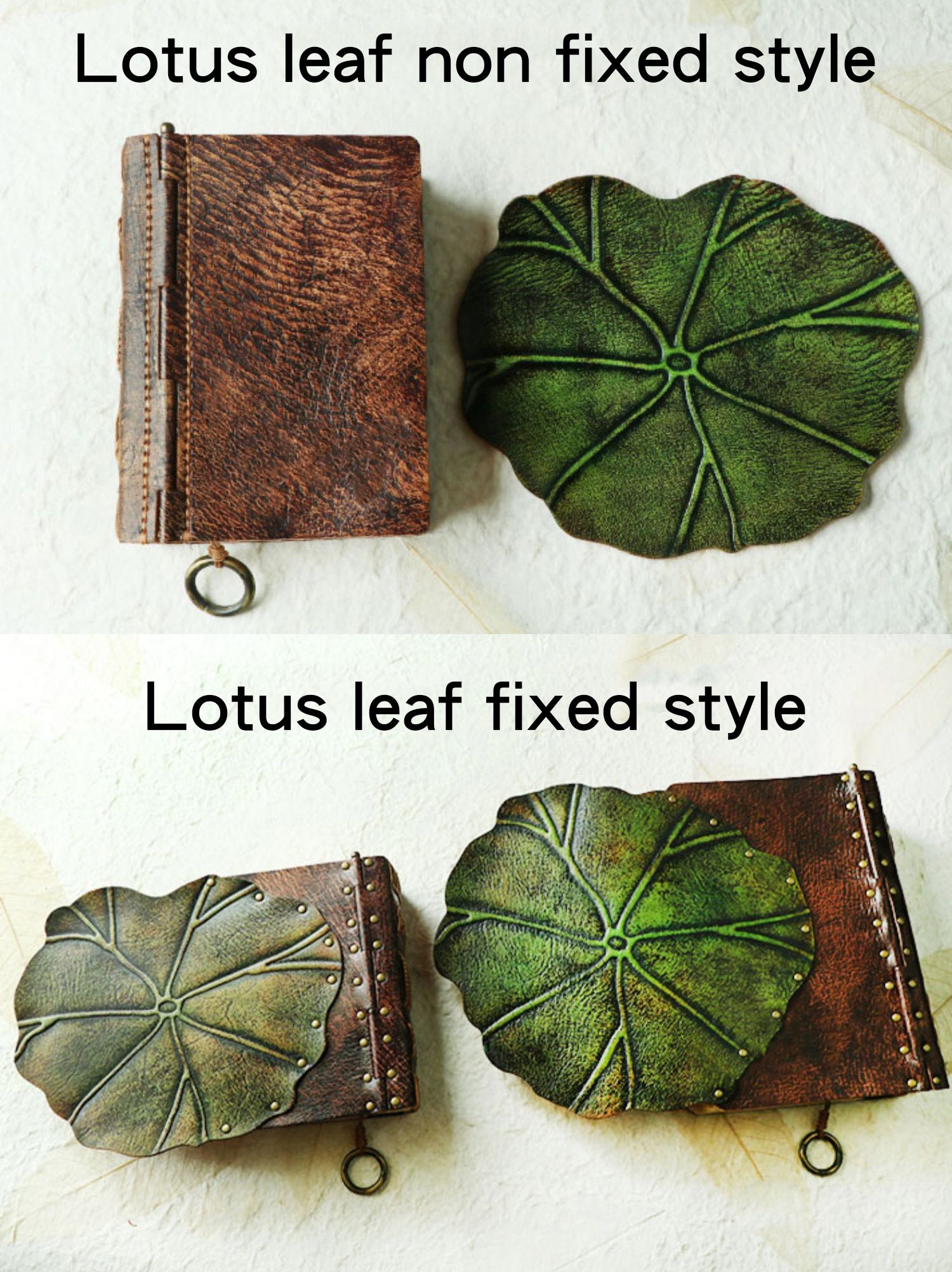 Lotus Leaf Genuine Leather Notebook, Advanced Cowhide Vintage Handmade ...