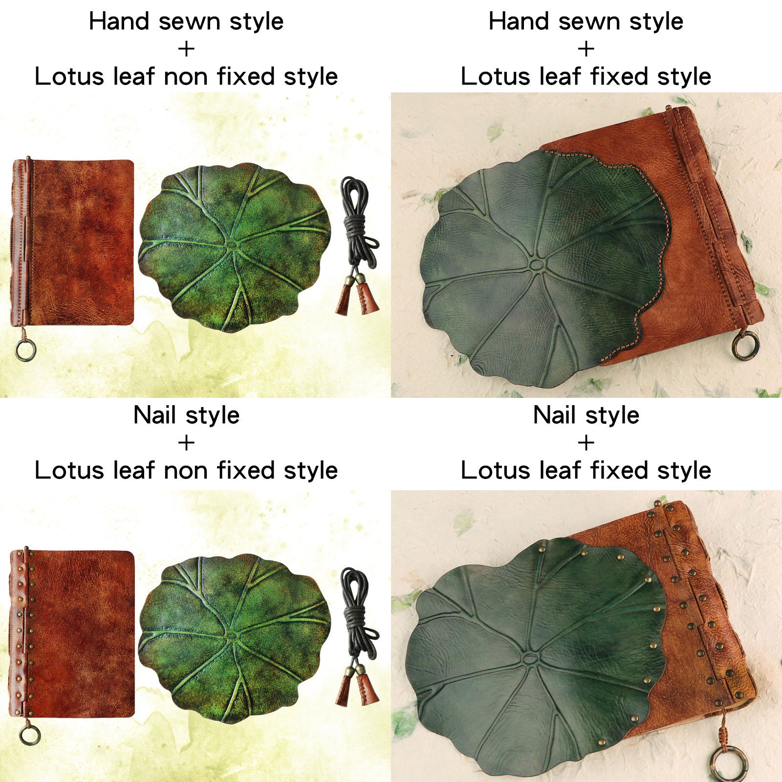 Lotus Leaf Genuine Leather Notebook, Advanced Cowhide Vintage Handmade ...