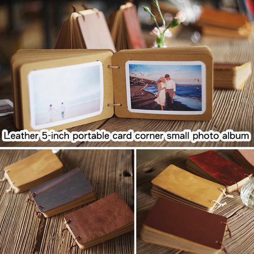 Vintage Leather 5-inch Portable Card Corner Small Photo Album ...