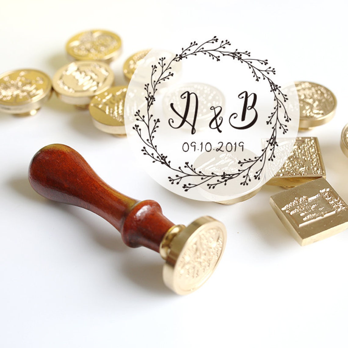 Wreath Wedding Wax Seal Stampcustom Wedding Invitation | Etsy