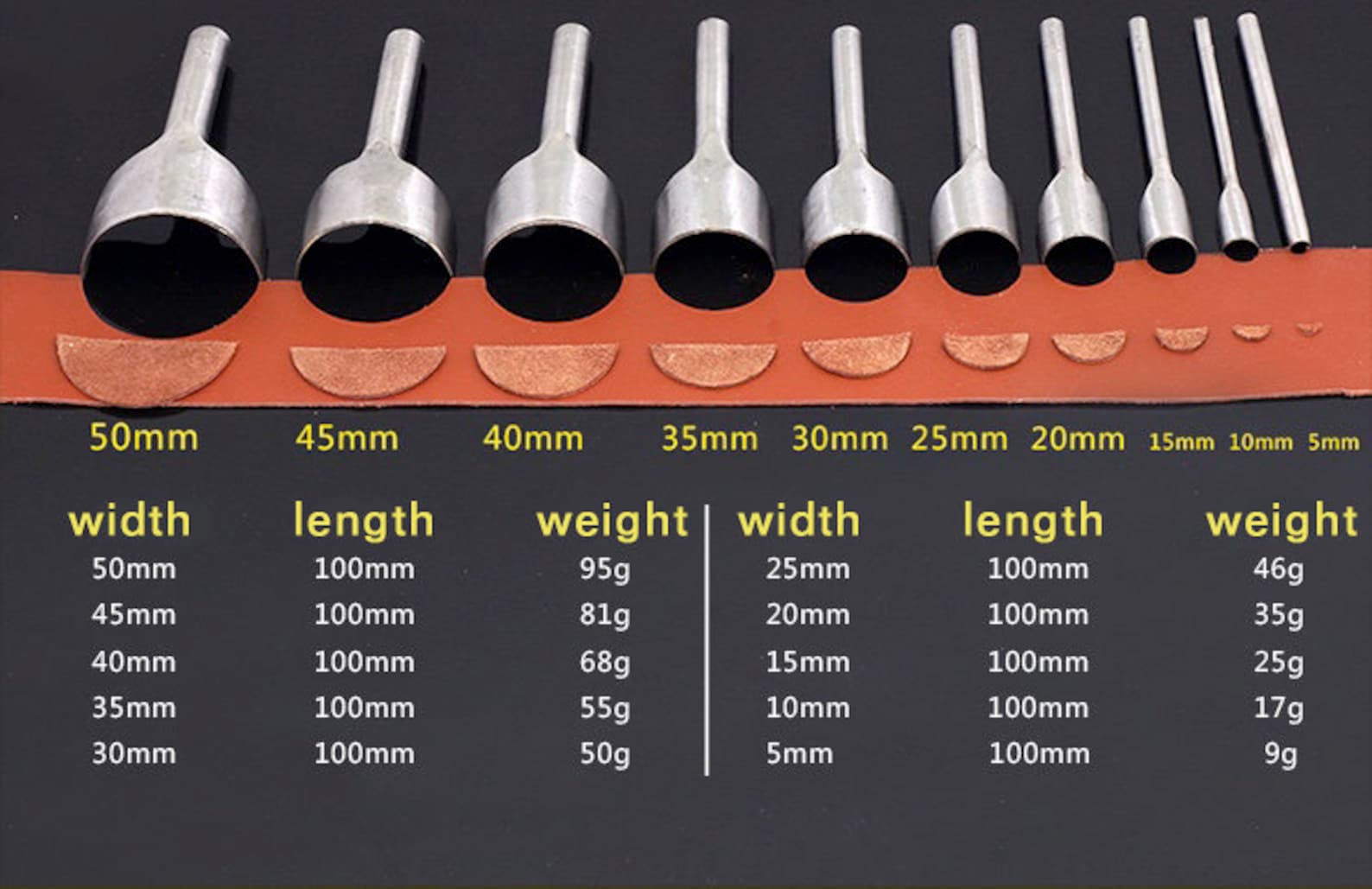 Half Round Corner Punch Leather Tool,multiple Sizes DIY Leather Cutter ...