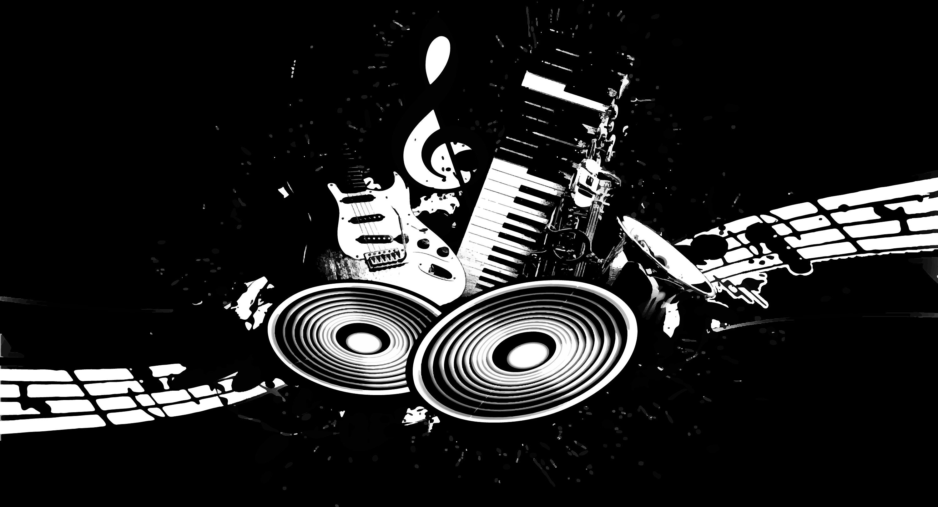 Grunge Music Transparent Overlay With Speakers, Keyboard, Notes, Guitar ...