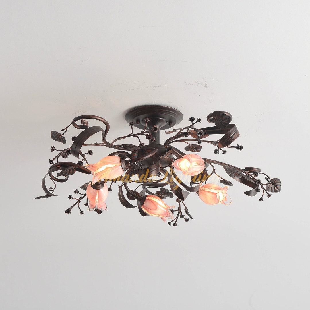Pink Ceiling Light Fixtures With Tulip Flower Lamp Shades - Etsy Australia