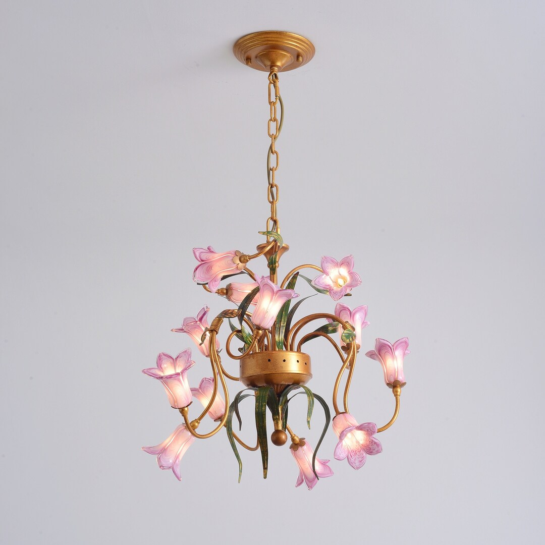 Purple Floral Chandelier Lighting With Lily Flower Lamp Shades - Etsy