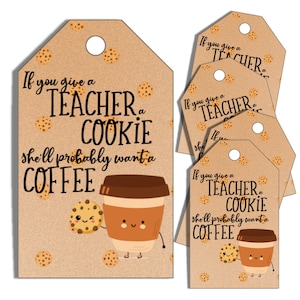 Teacher Gift Tag, Coffee and Cookies, Gifts for Teacher, Instant ...
