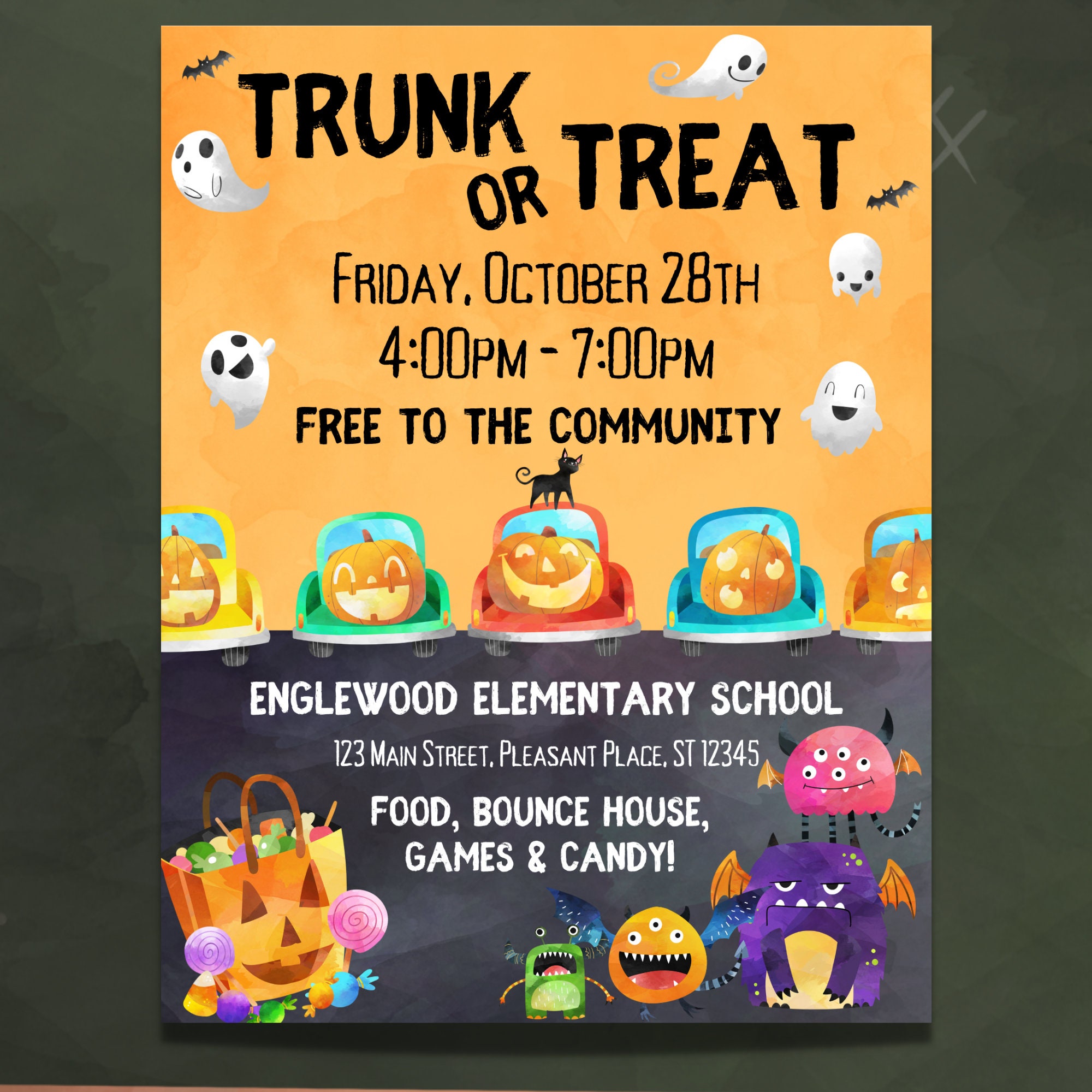 Trunk or Treat Flyer, Trunk or Treat Invitation, Halloween Block Party ...