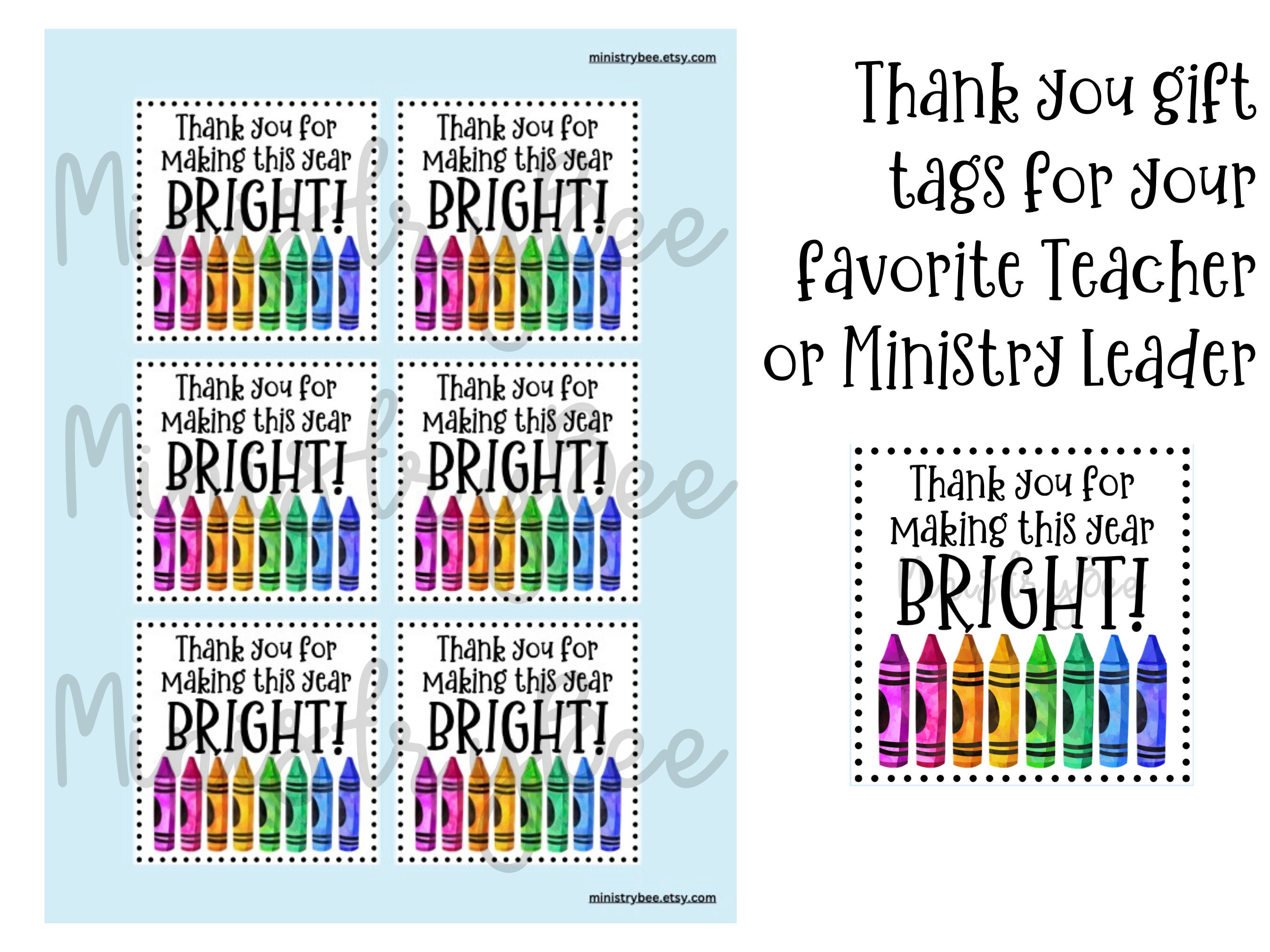 Thank You Gift Tag, Thank You for Making This Year Bright, Printable ...