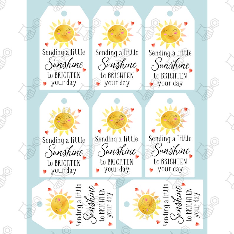 Sending a Little Sunshine to Brighten Your Day, Printable Gift Tag ...