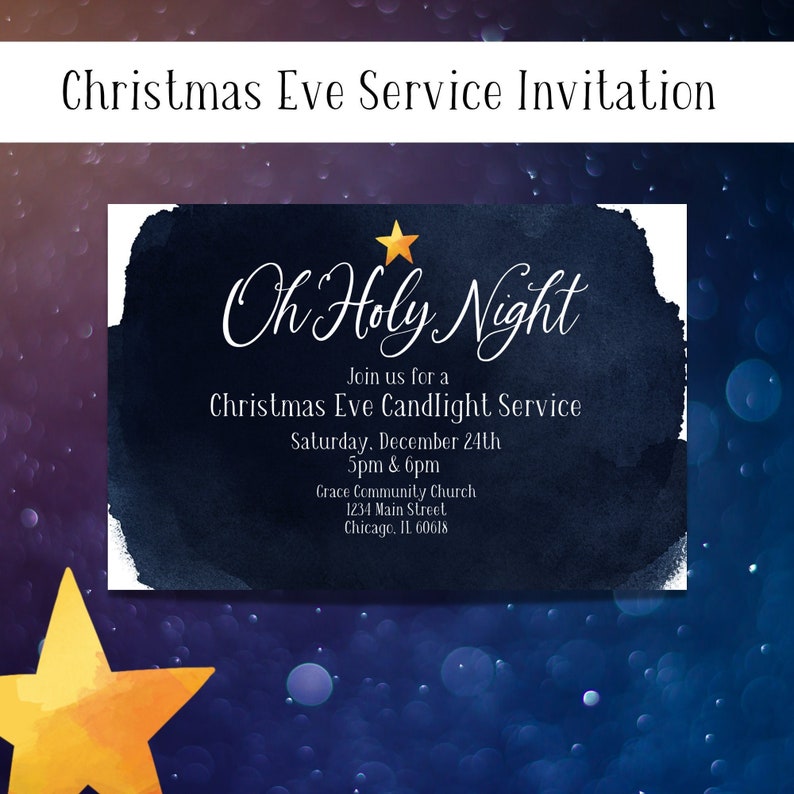 Oh Holy Night Christmas Eve Candlelight Service Invitation - Navy ...