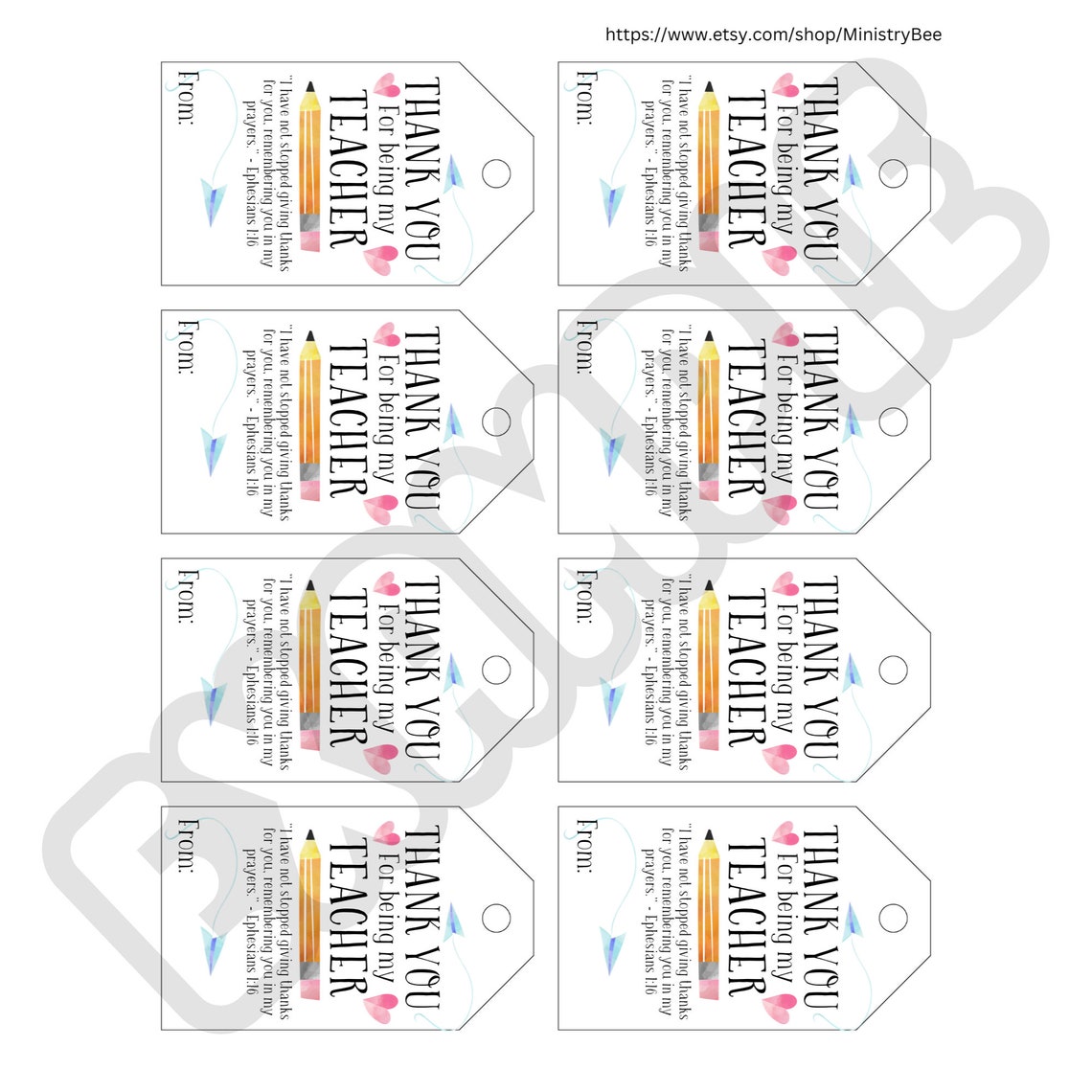 Thank You Teacher Printable Gift Tag, Bible Verse, Thank You for Being ...