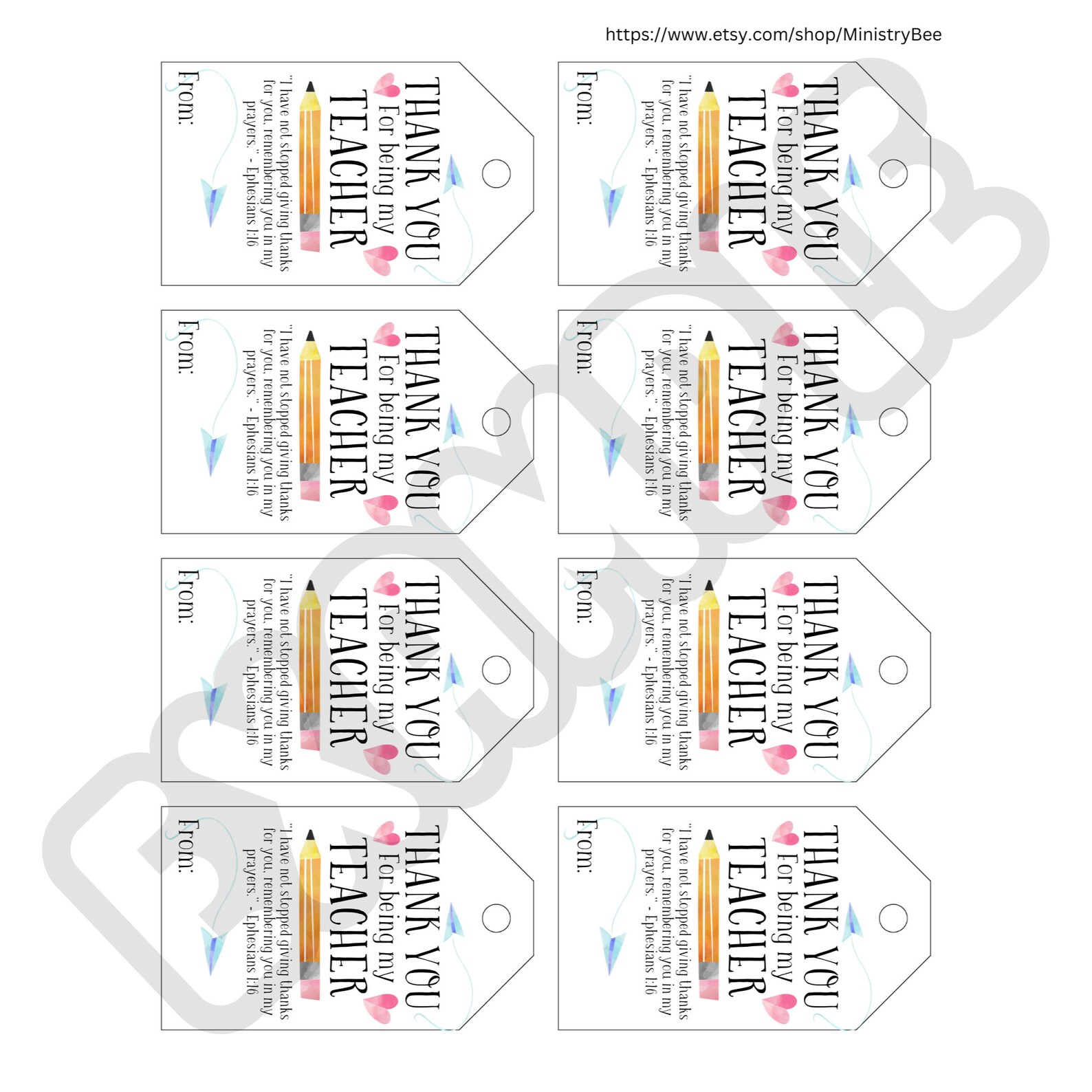 Thank You Teacher Printable Gift Tag, Bible Verse, Thank You for Being ...