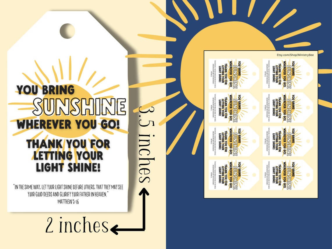Printable Gift Tags, You Bring Sunshine, Volunteer Appreciation, Thank ...