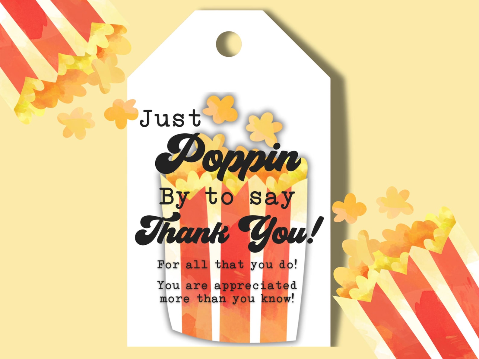 Printable Gift Tags, Just Popping By, Popcorn Gift Tag, Volunteer ...