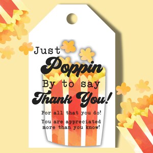 Printable Gift Tags, Just Popping By, Popcorn Gift Tag, Volunteer ...