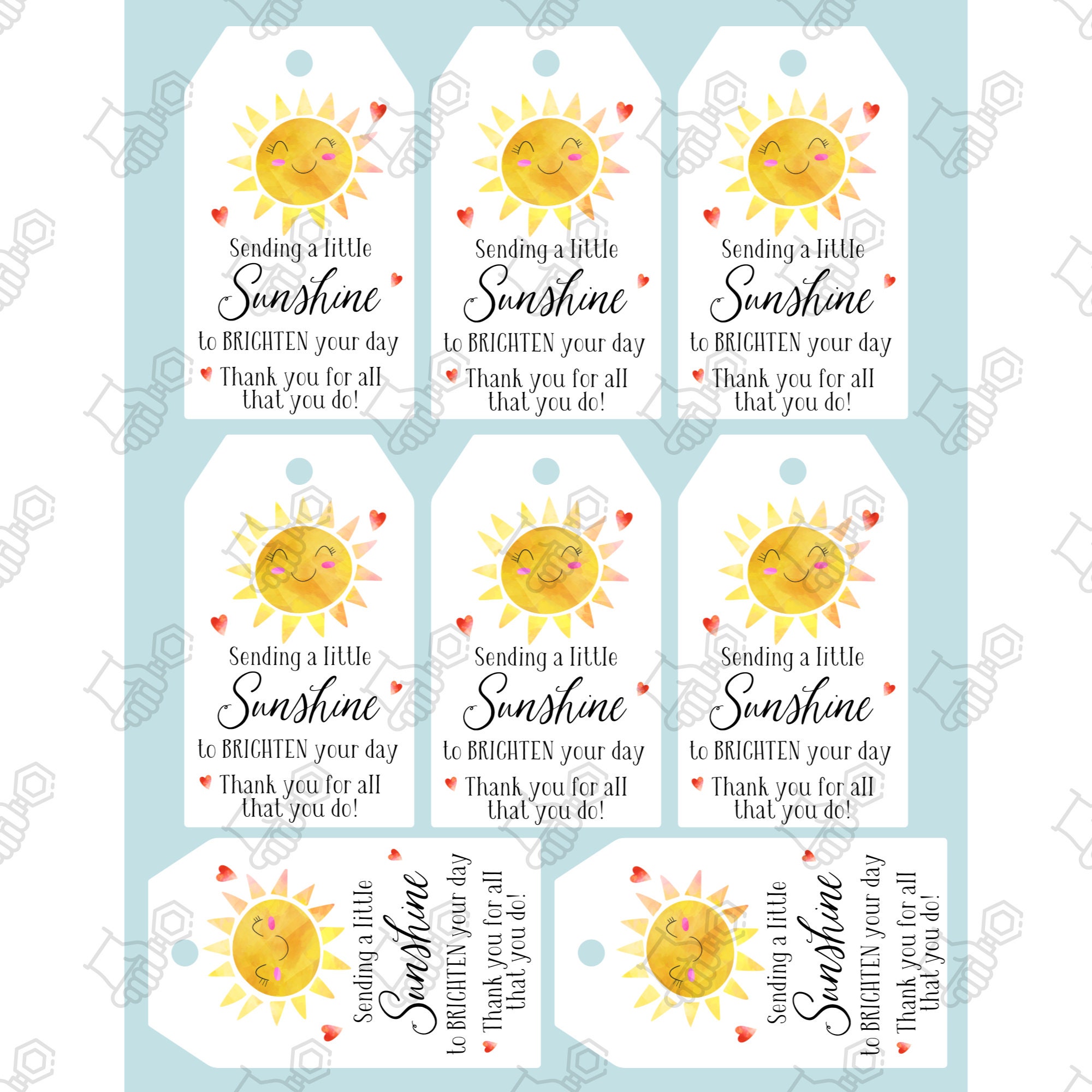 Sending a Little Sunshine to Brighten Your Day Gift Tag, Thank You Gift ...