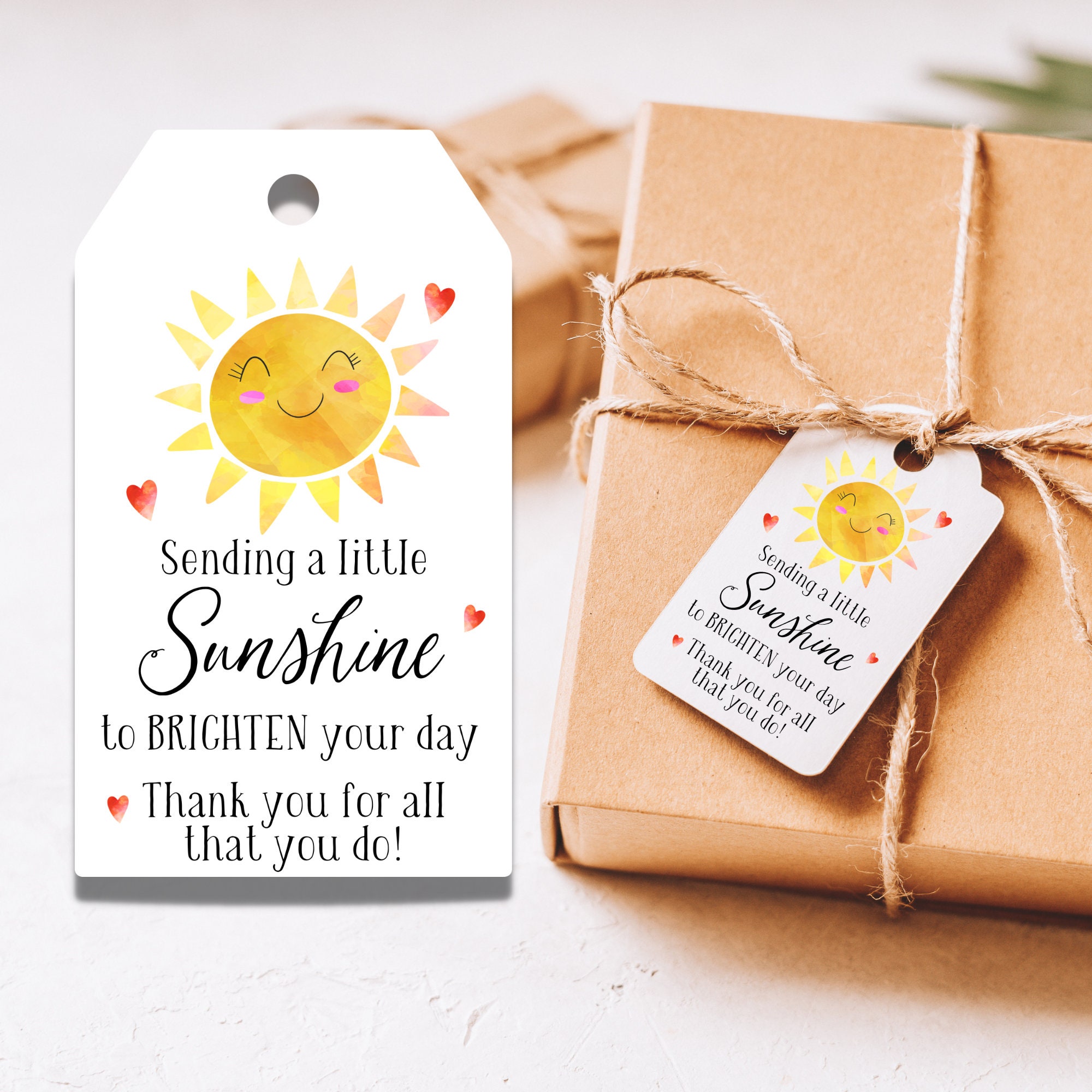 Sending a Little Sunshine to Brighten Your Day Gift Tag, Thank You Gift ...