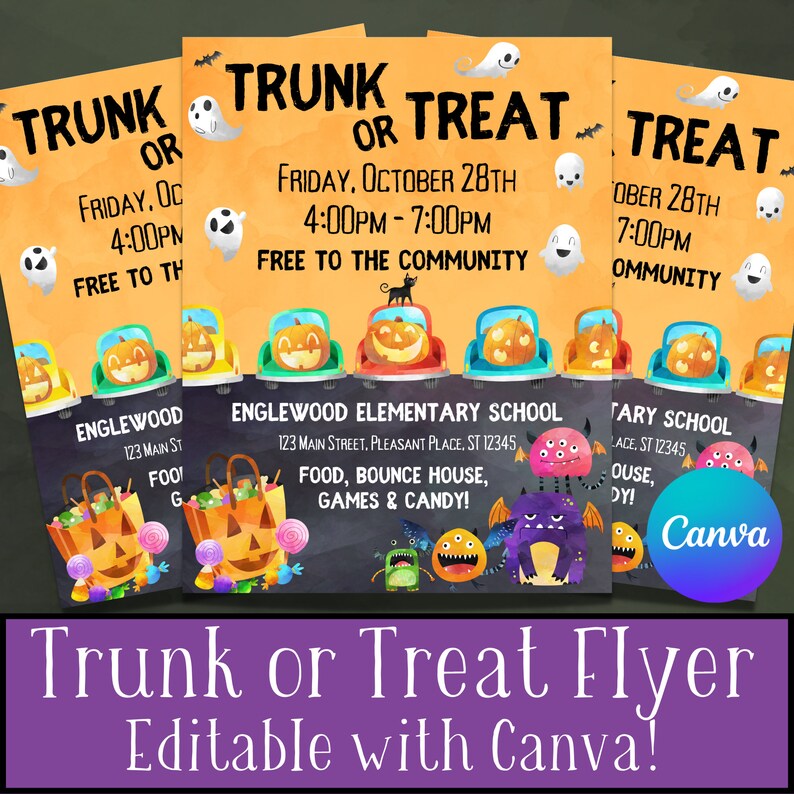 Trunk or Treat Flyer, Trunk or Treat Invitation, Halloween Block Party ...